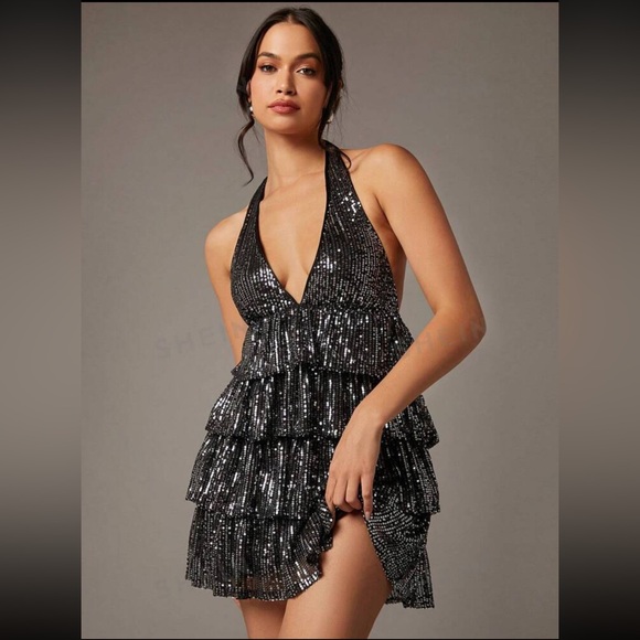 Rebellious Rose | Dresses | Deep V Neck Backless Multilayer Ruffle Hem ...